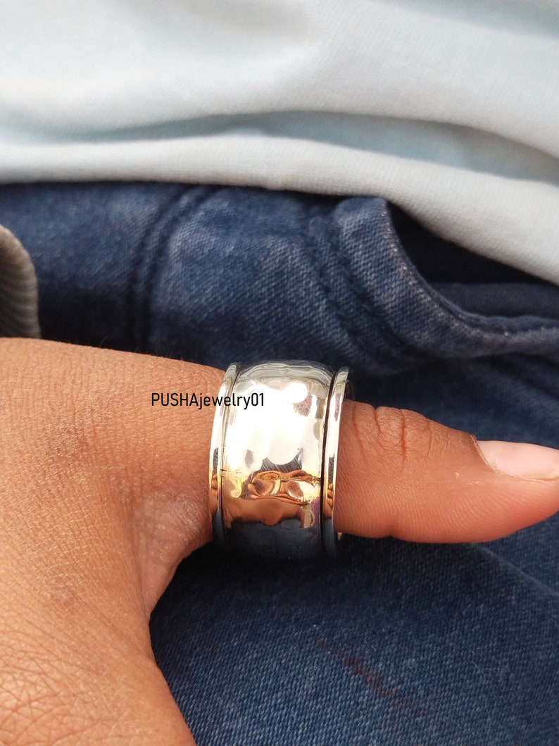 Sterling Silver Spinner Ring, Boho Wide Band, Handmade Fidget Ring - Etsy