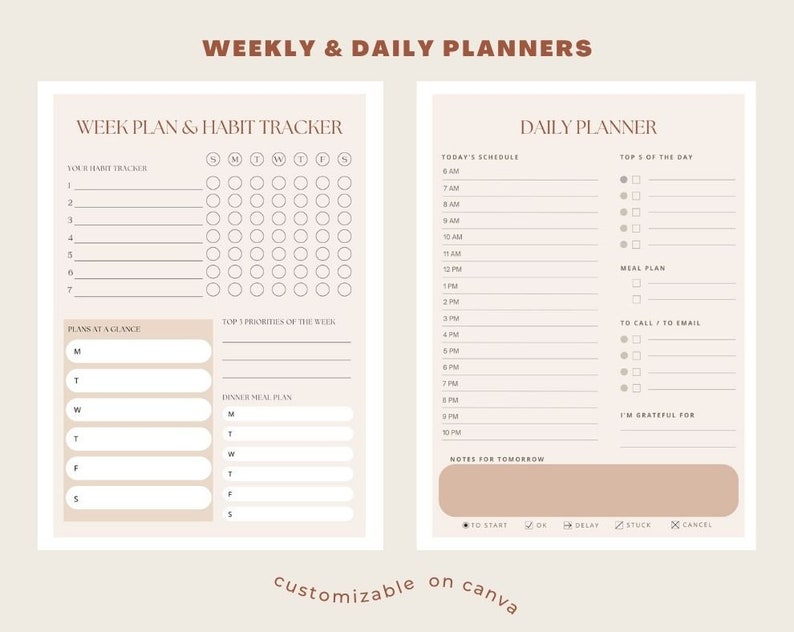 Daily Weekly Planner Printable Template Meal Planner, Budget Tracker ...