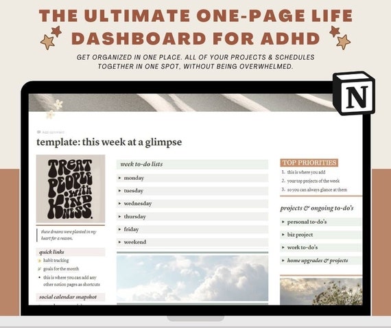 The Ultimate One-page Work Life Dashboard: ADHD Friendly - Etsy