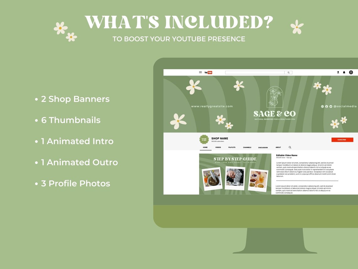 Youtube Bundle Template -retro Garden Herbal Bundle in Youtube Channel ...