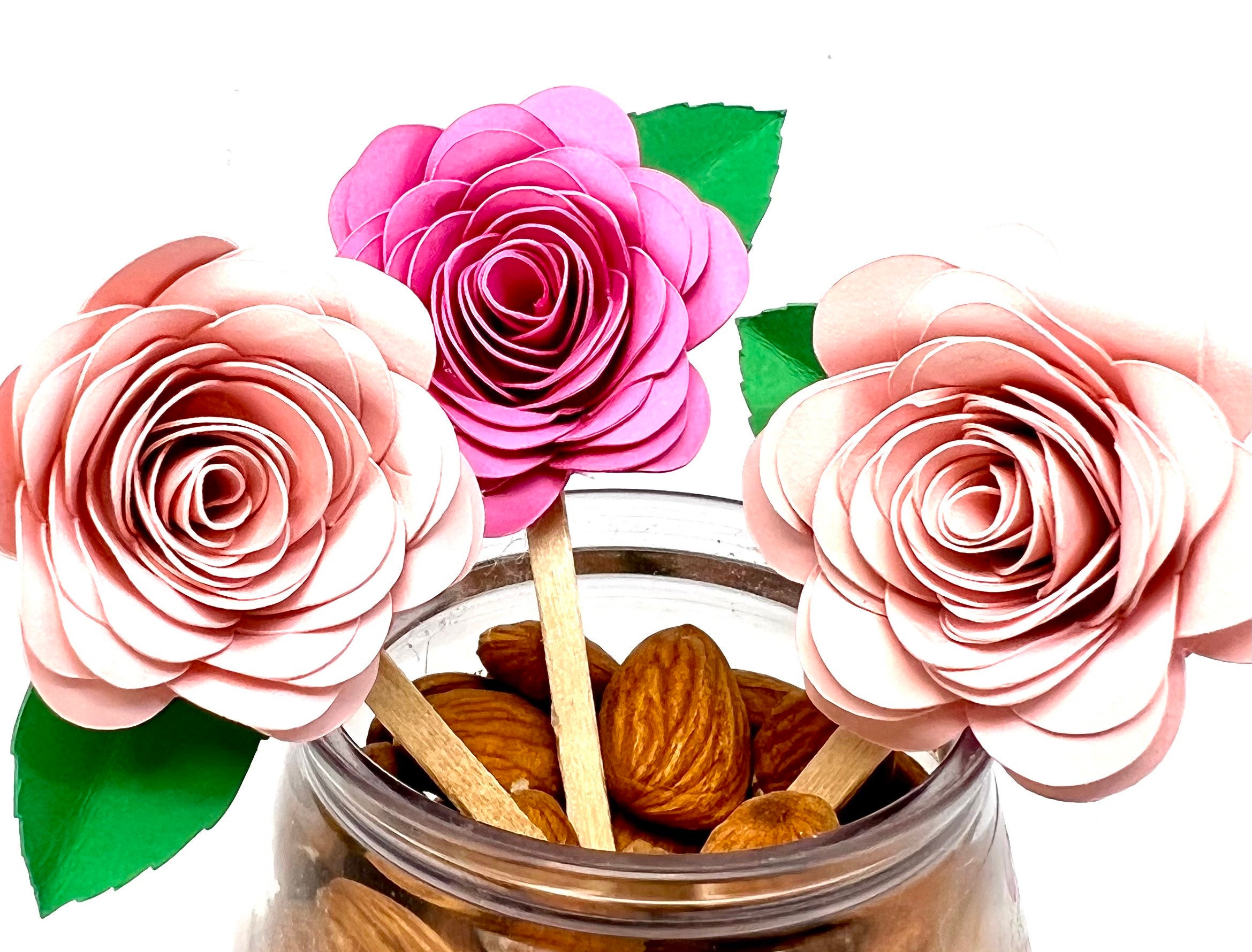 Rose Cupcake Toppers, Pink Rose Cupcake Toppers, Tea Party - Etsy