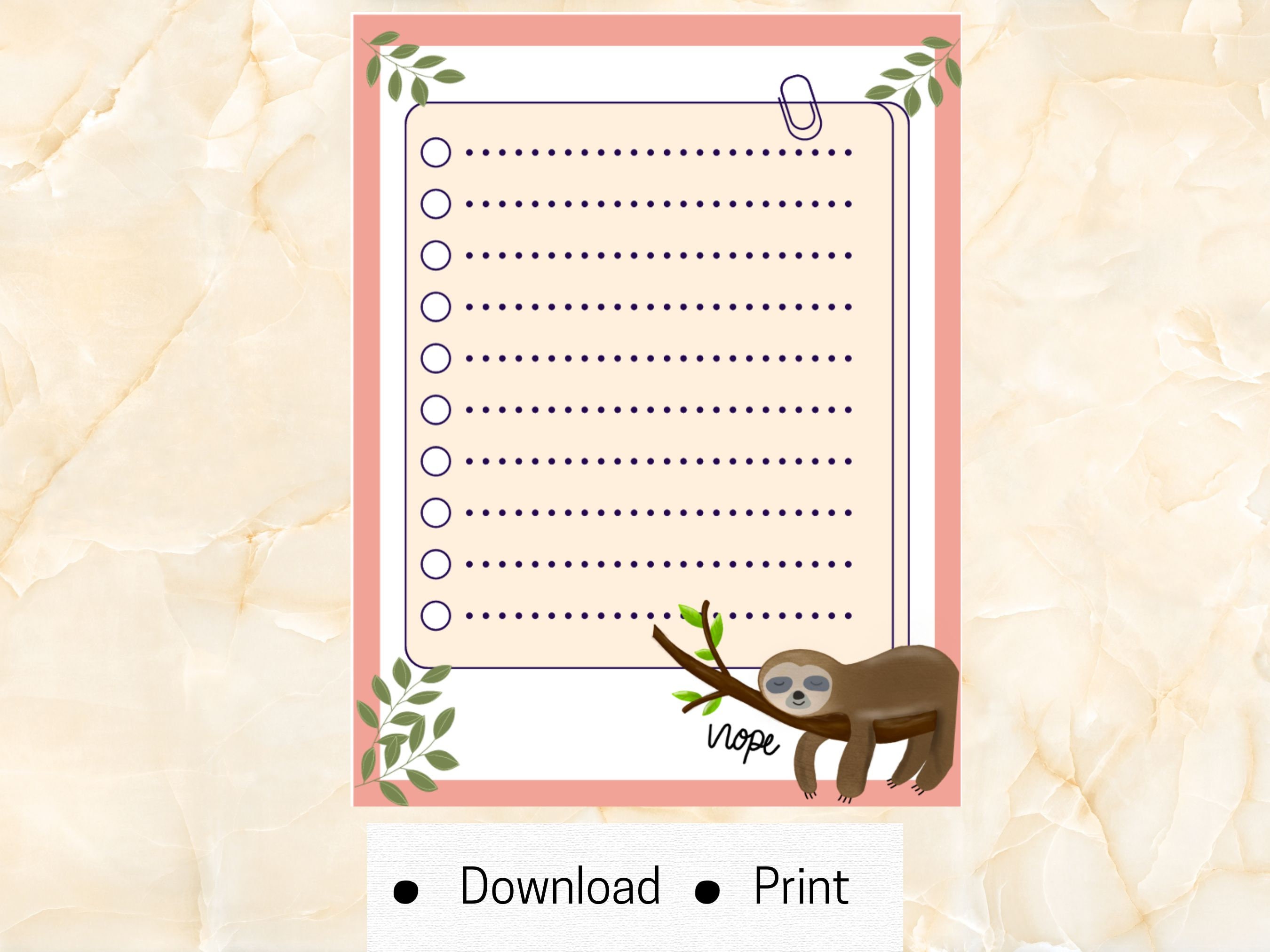 Printable Sloth Stationary, Notes Page Printable, Lined Notes Template ...
