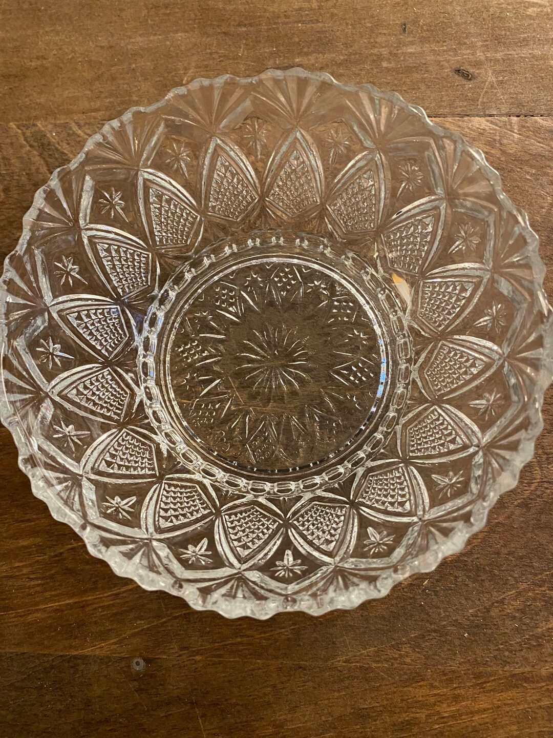 Vintage High Fan and Star Pattern Glass Bowl - Etsy