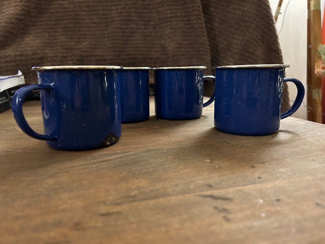 Vintage Blue Enamelware Cups With Faint White Speckles - Etsy