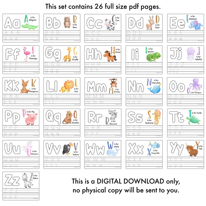 Animal Alphabet Playdough Mats Tracing Activity - Etsy