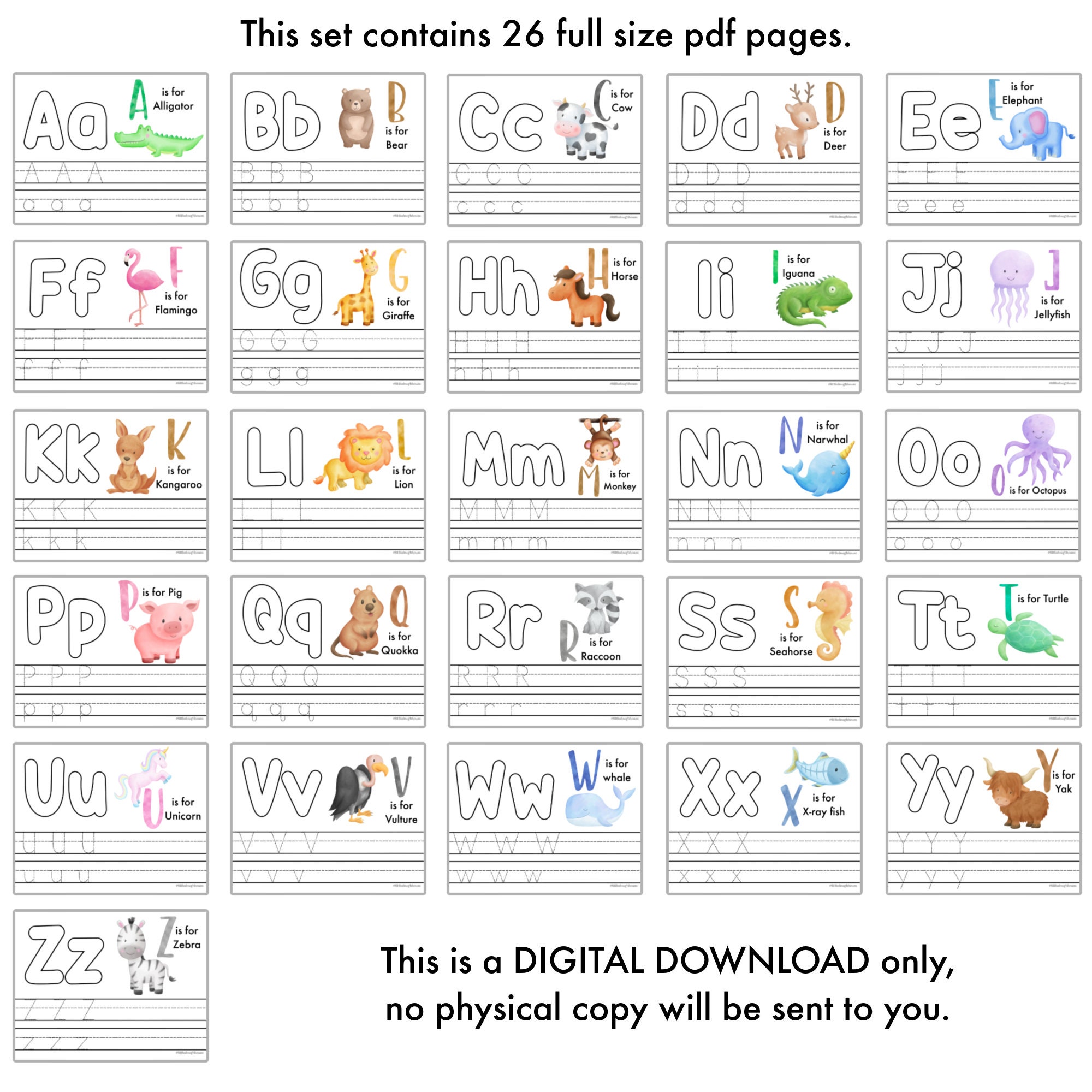 Animal Alphabet Playdough Mats Tracing Activity - Etsy