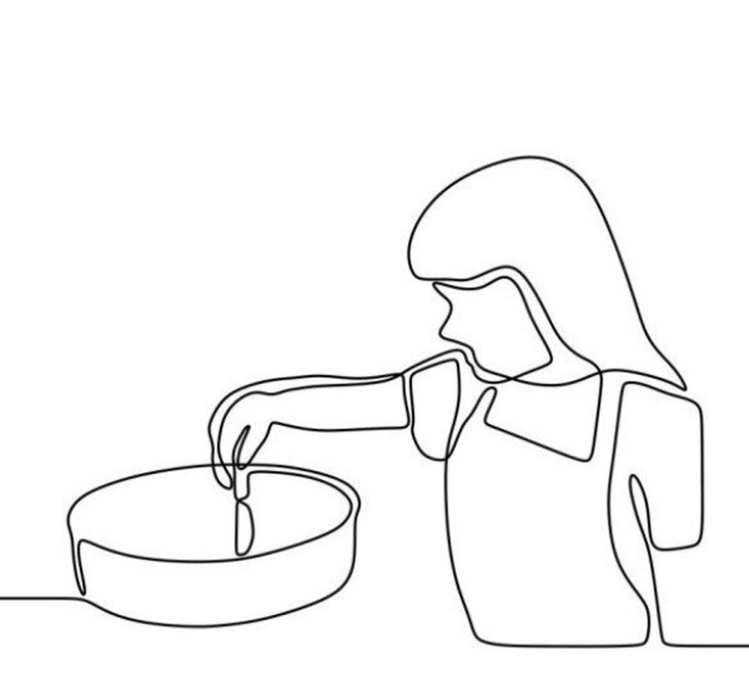 Continuous One Line Drawing Girl Cooking Food Illustration. Pretty ...