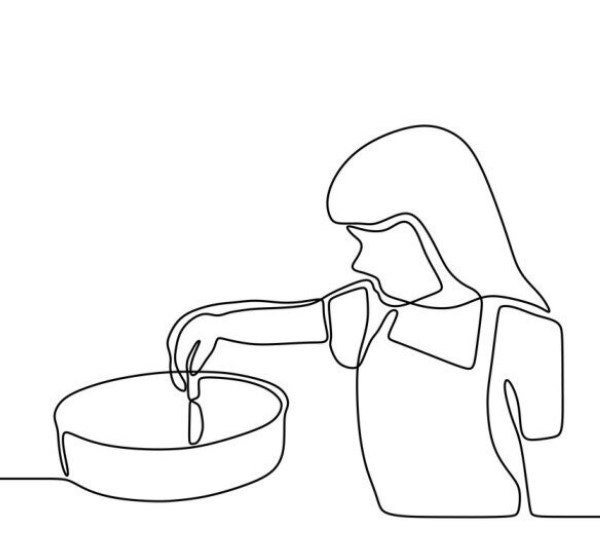 Continuous One Line Drawing Girl Cooking Food Illustration. Pretty ...