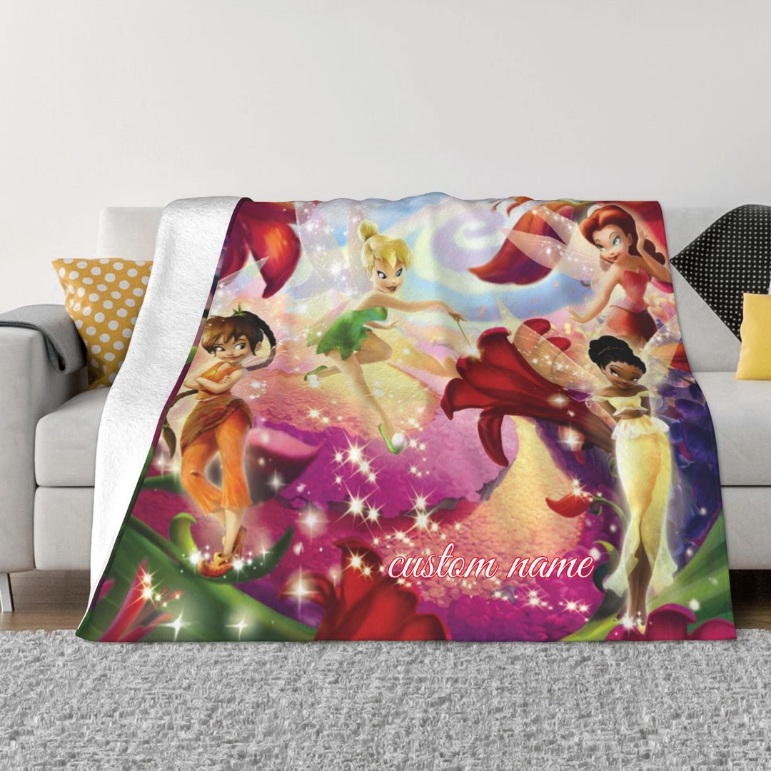 Two Layers Blanket Disney Tinkerbell Custom Name Printed Bedspread Sofa ...