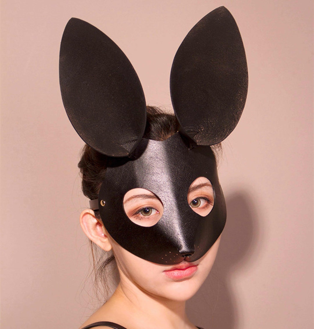 Adults Only-black Leather Bunny Maskrabbit Maskbsdm Mask - Etsy