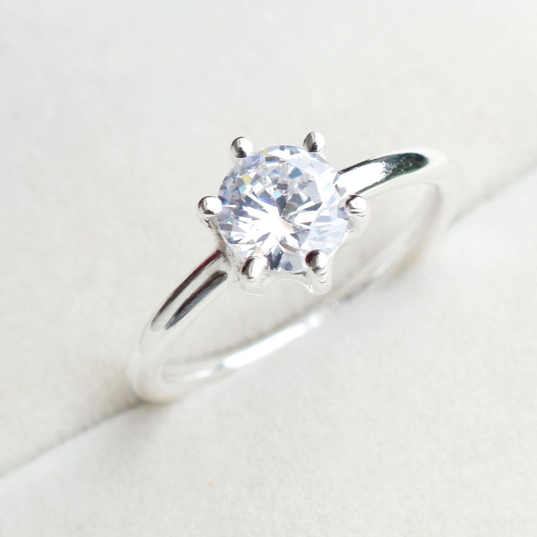 Handmade Tiny Sterling Silver Zirconia Crystal Stone Ring ,silver CZ ...