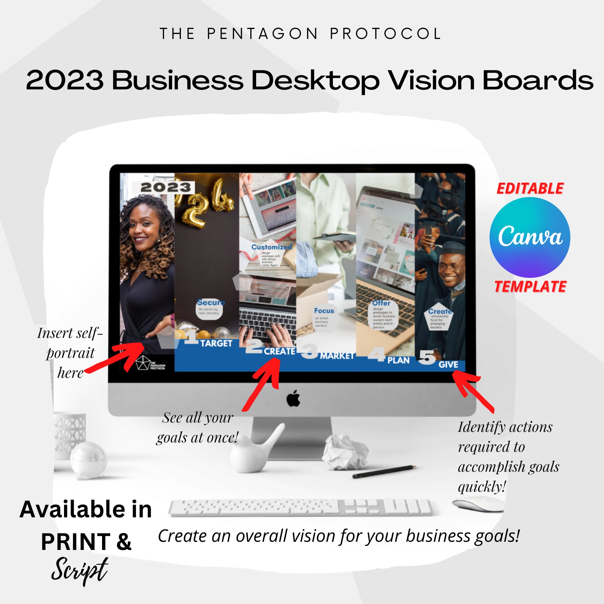 Business Desktop Vision Board Canva Template - Etsy