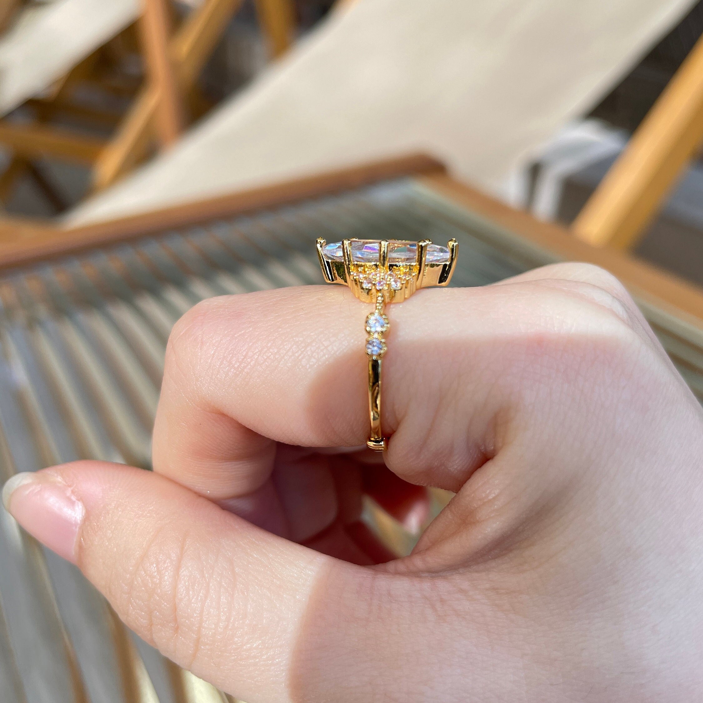 Rhombus Open Ring, Vintage Engagement Ring, Stacking Gold Ring, 925 ...