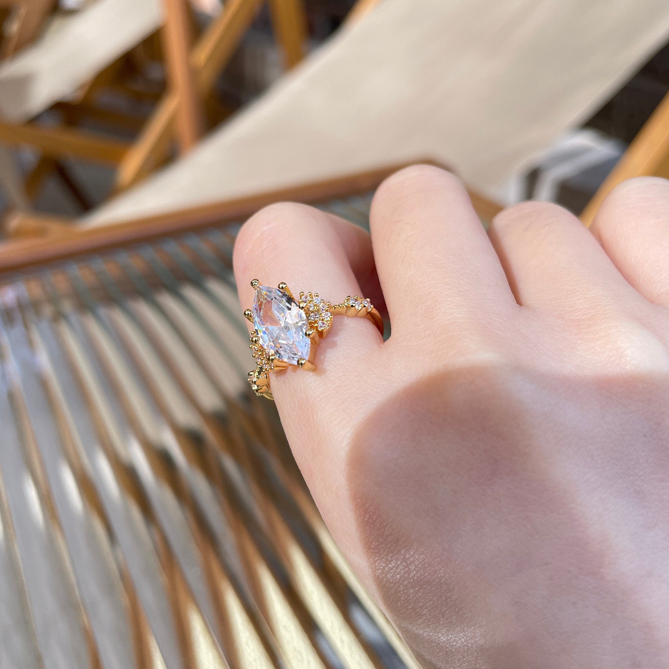 Rhombus Open Ring, Vintage Engagement Ring, Stacking Gold Ring, 925 ...