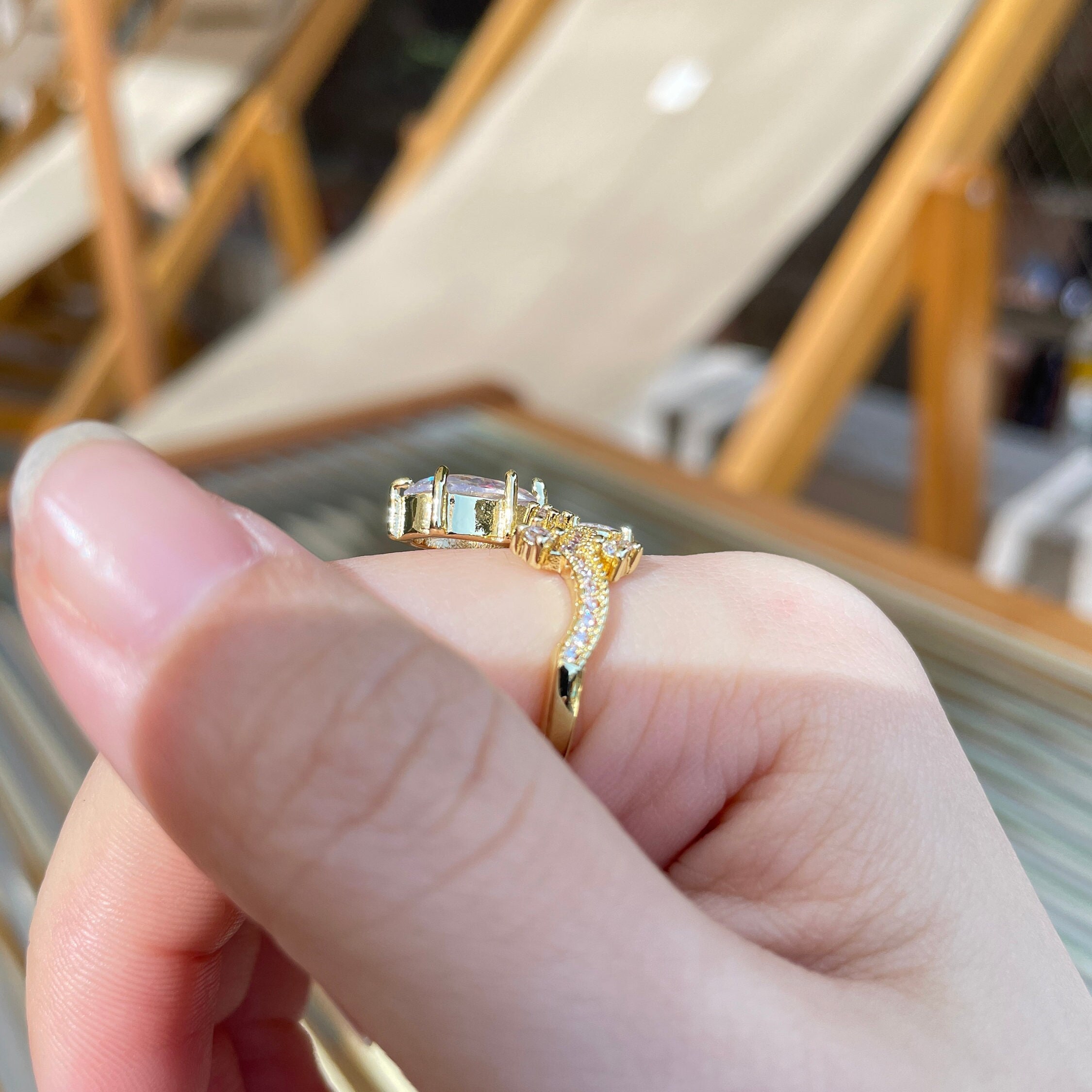Rhombus Open Ring, Vintage Engagement Ring, Stacking Gold Ring, 925 ...