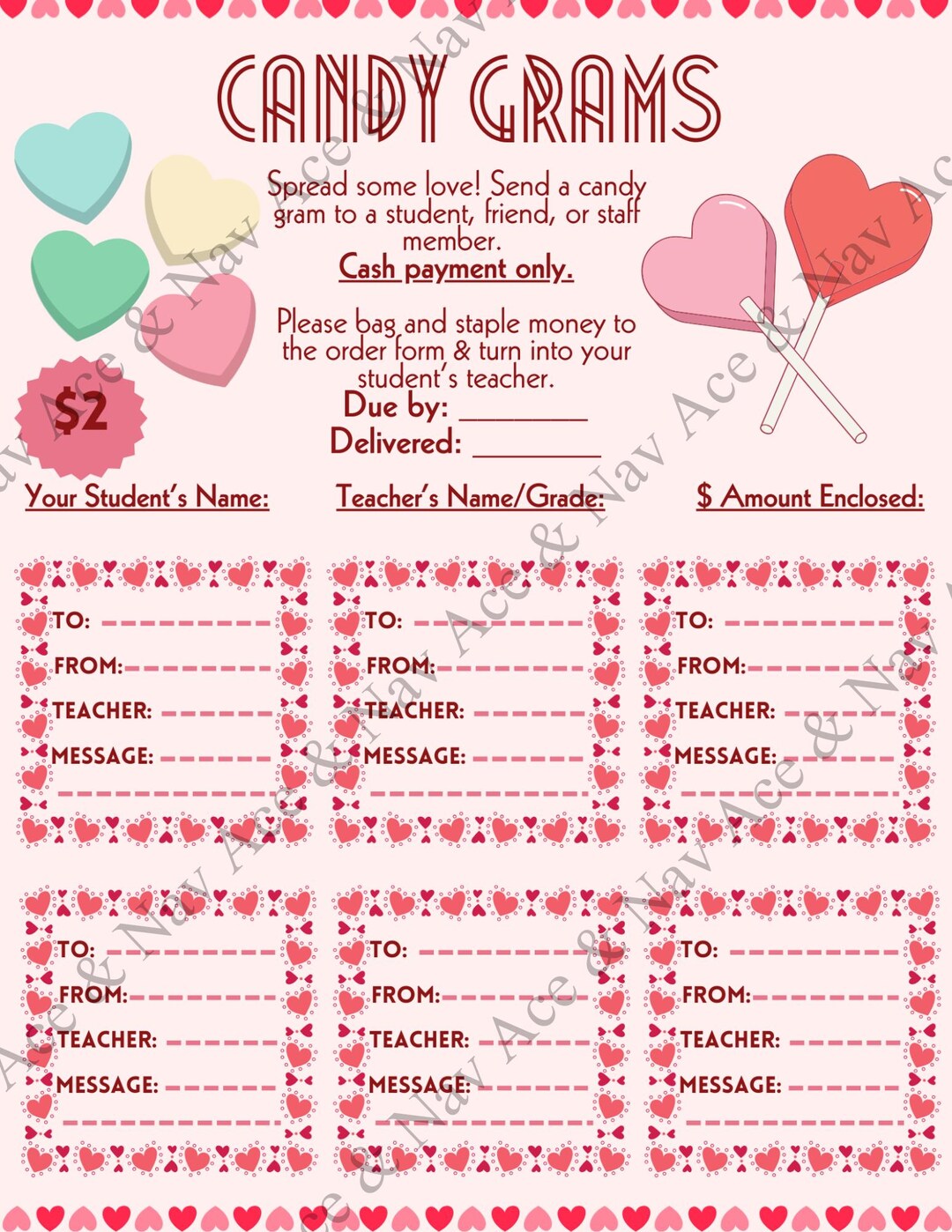 Valentine's Day Candy Grams Printable | School Fundraiser (instant ...