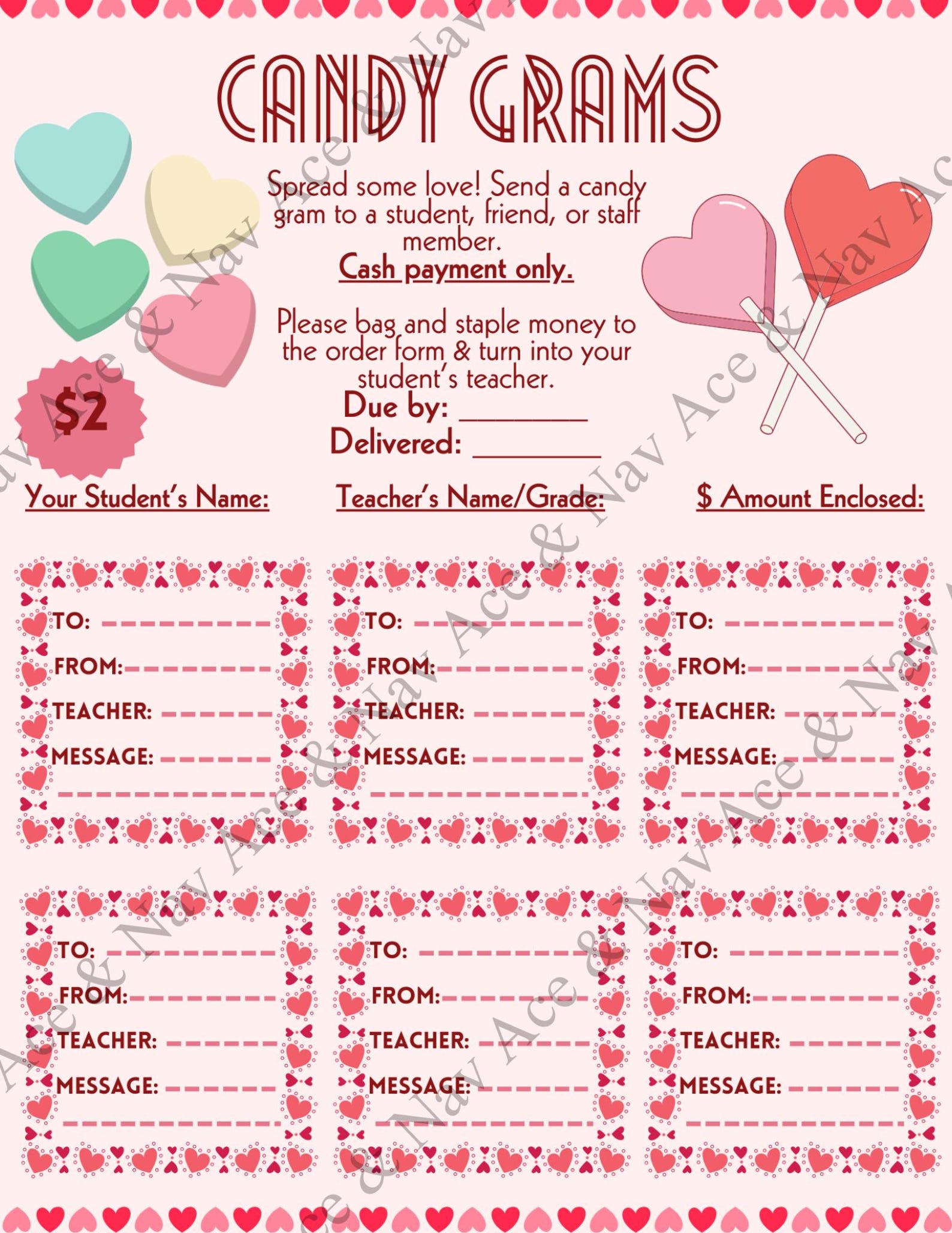 Valentine's Day Candy Grams Printable | School Fundraiser (instant ...
