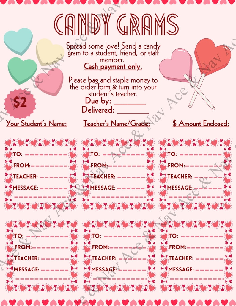 Valentine's Day Candy Grams Printable | School Fundraiser (instant ...