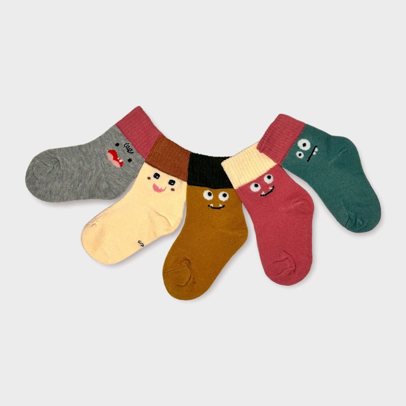Minigooose | Kids | Bundle Set of 5 Mini Funny Face Crew Socks - Etsy