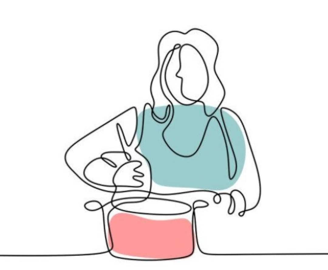 Continuous One Line Drawing Girl Cooking Food Illustration. Pretty ...