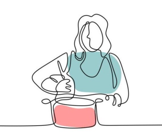 Continuous One Line Drawing Girl Cooking Food Illustration. - Etsy