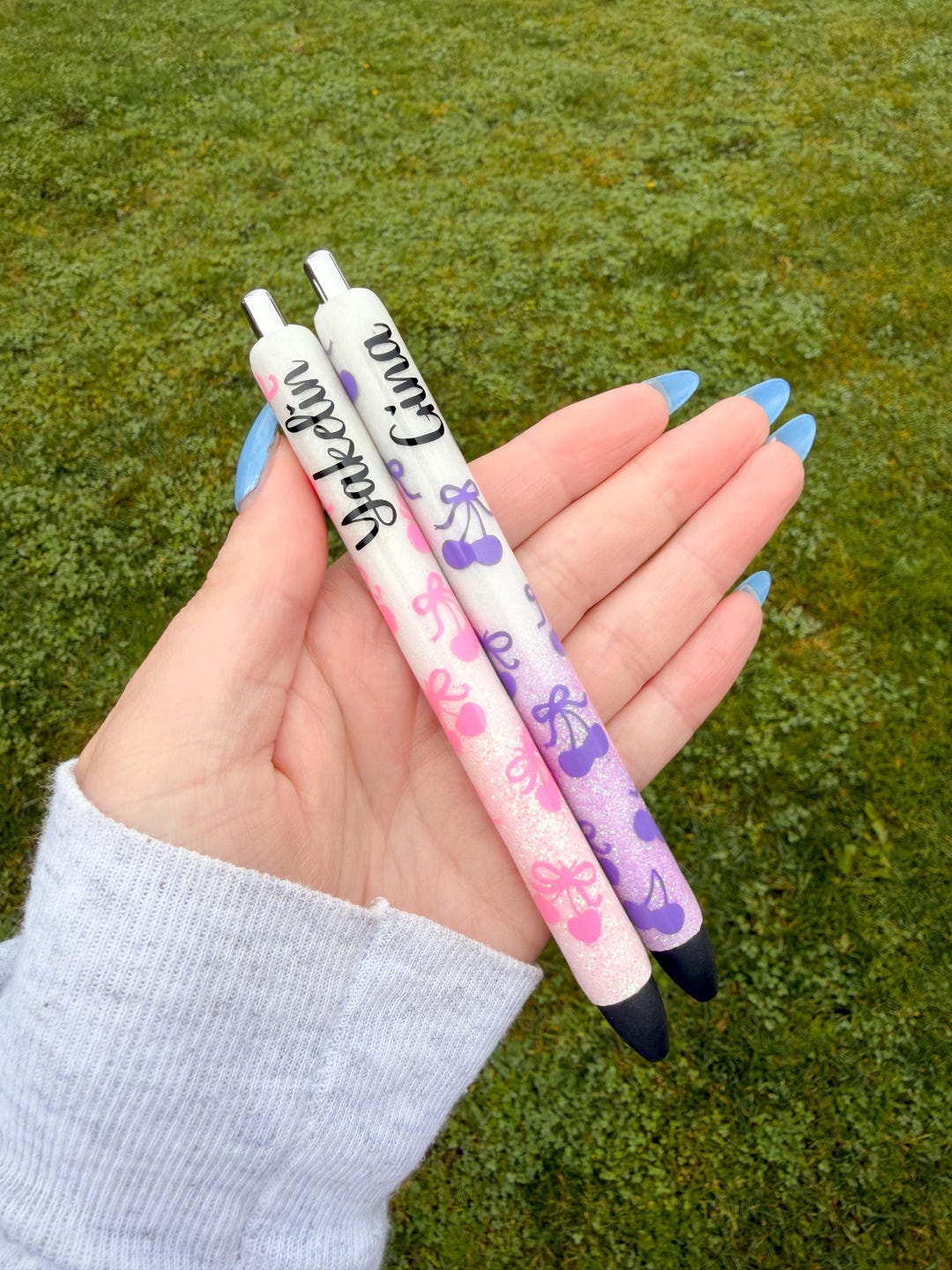 Personalized Cherry Bow Pen | Glitter Epoxy Gel Pen | Cute Cherry Bows ...