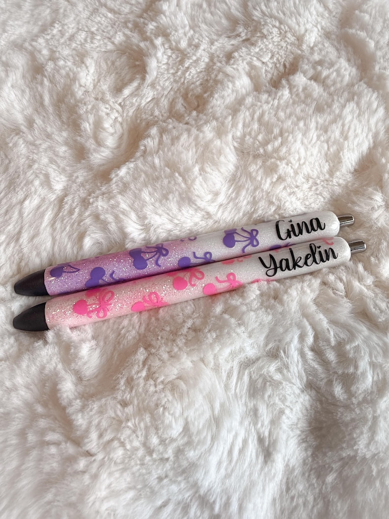 Personalized Cherry Bow Pen | Glitter Epoxy Gel Pen | Cute Cherry Bows ...