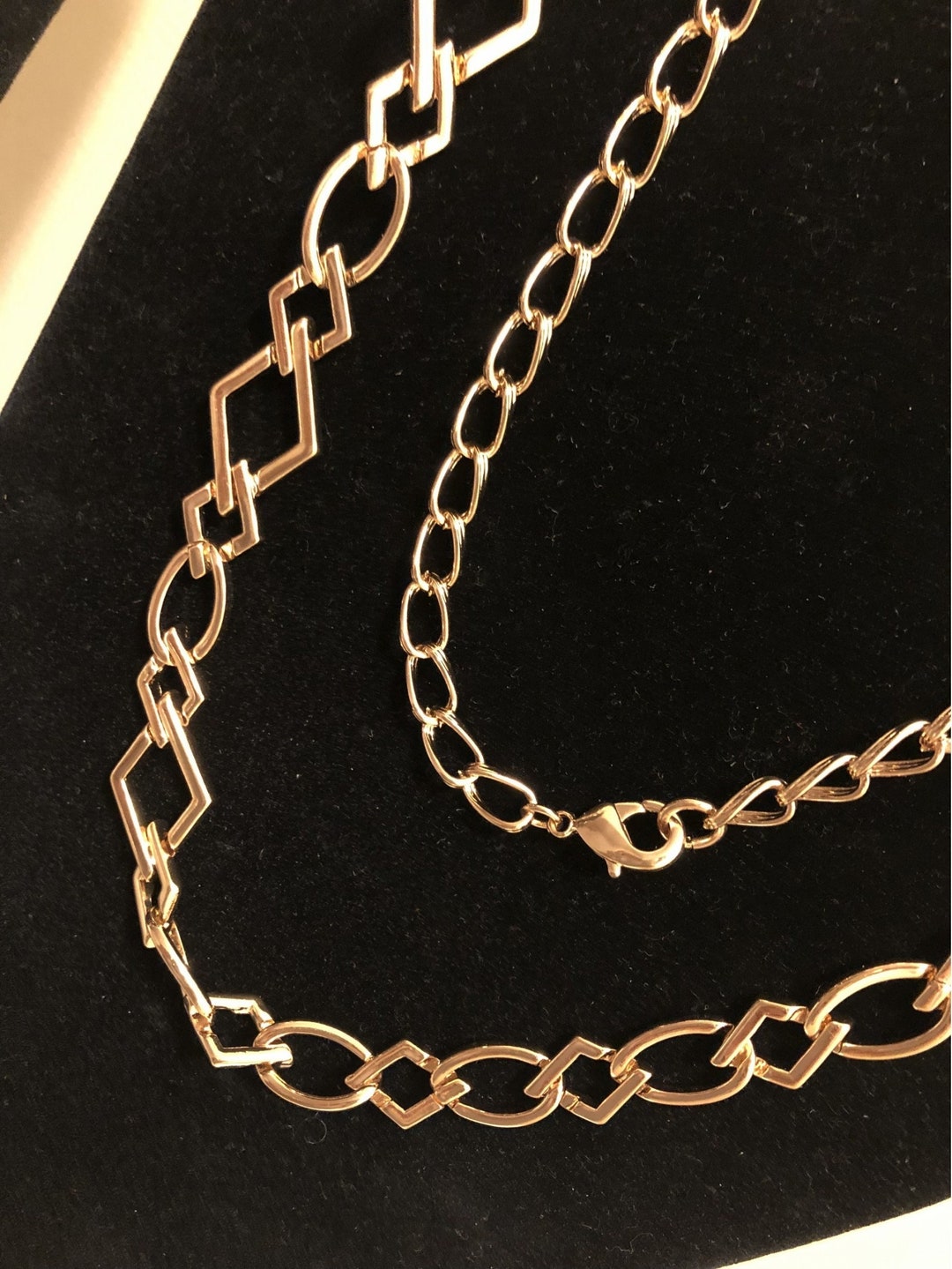 Gold Tone Geometric Link Chain Statement Necklace, Link Necklace, Gold ...