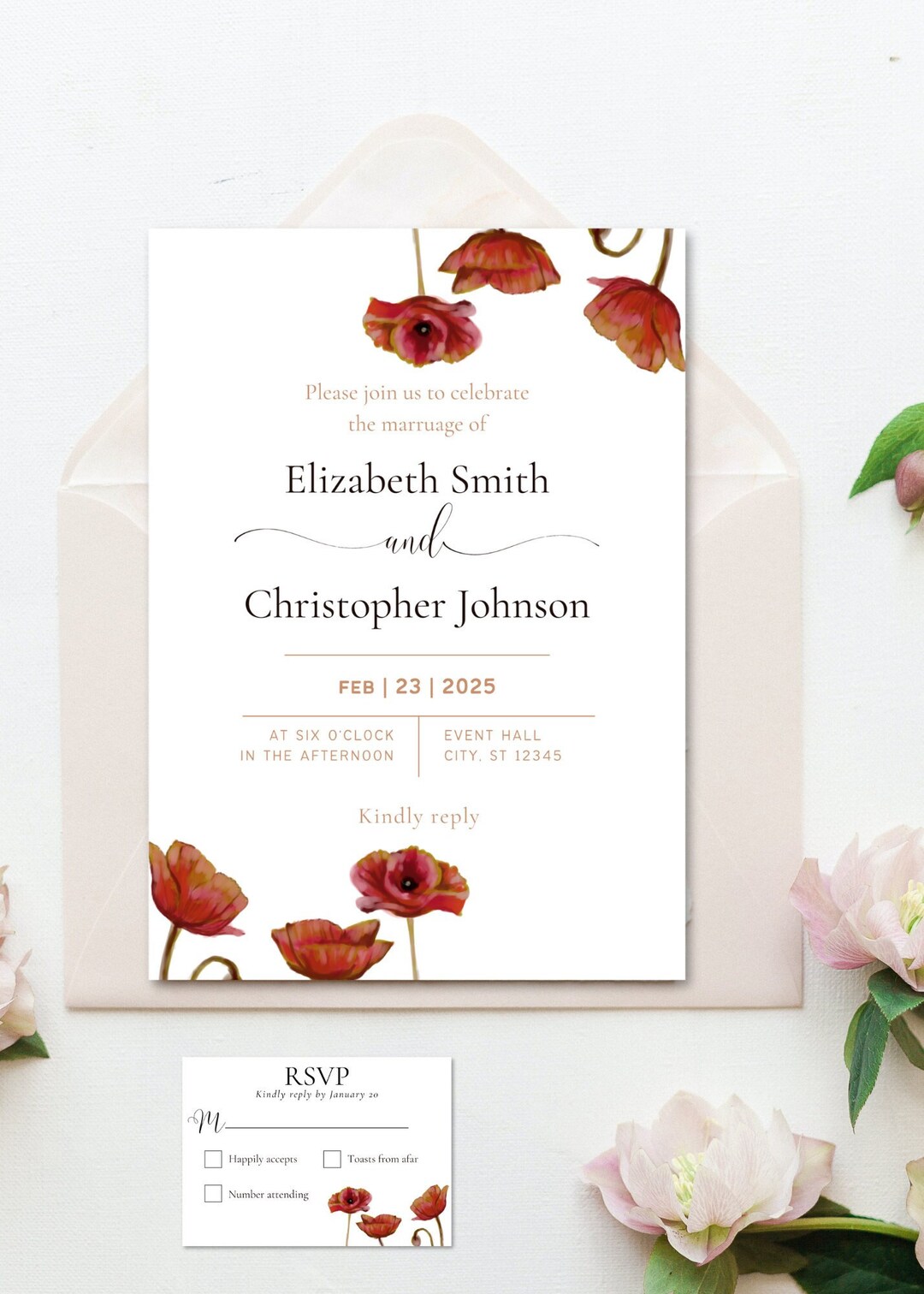 Wedding Invitation Mega Bundle | Red Poppy Editable Templates Printable ...