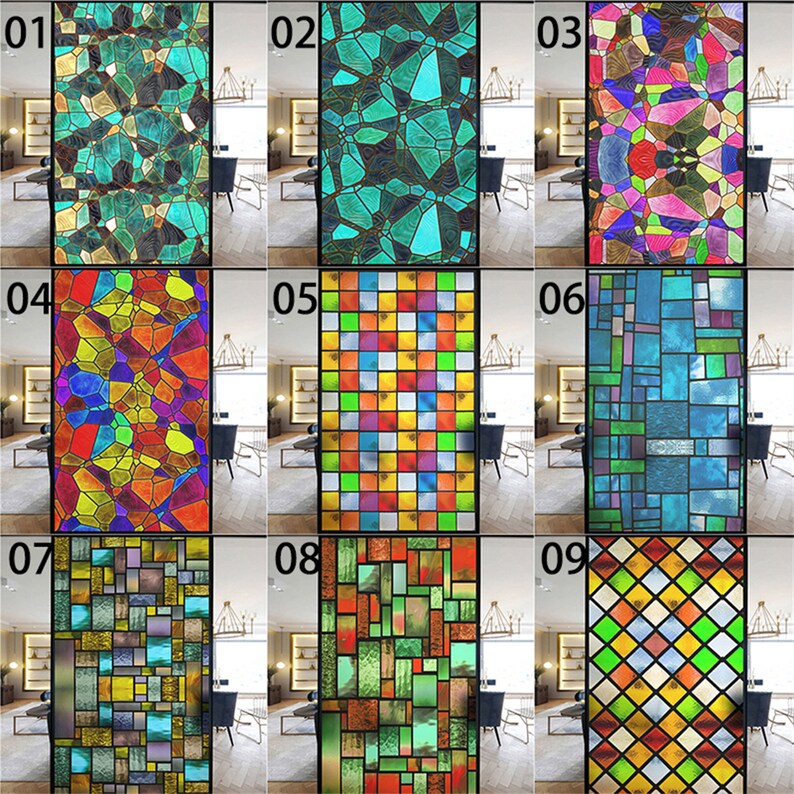 Frosted Custom Size Vinly Window Film Frosted Mosaic Colorful Blocks ...