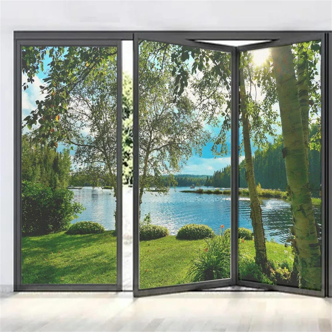 Customized Size Natural Lake View Window Film Frosted Privacy Sun ...