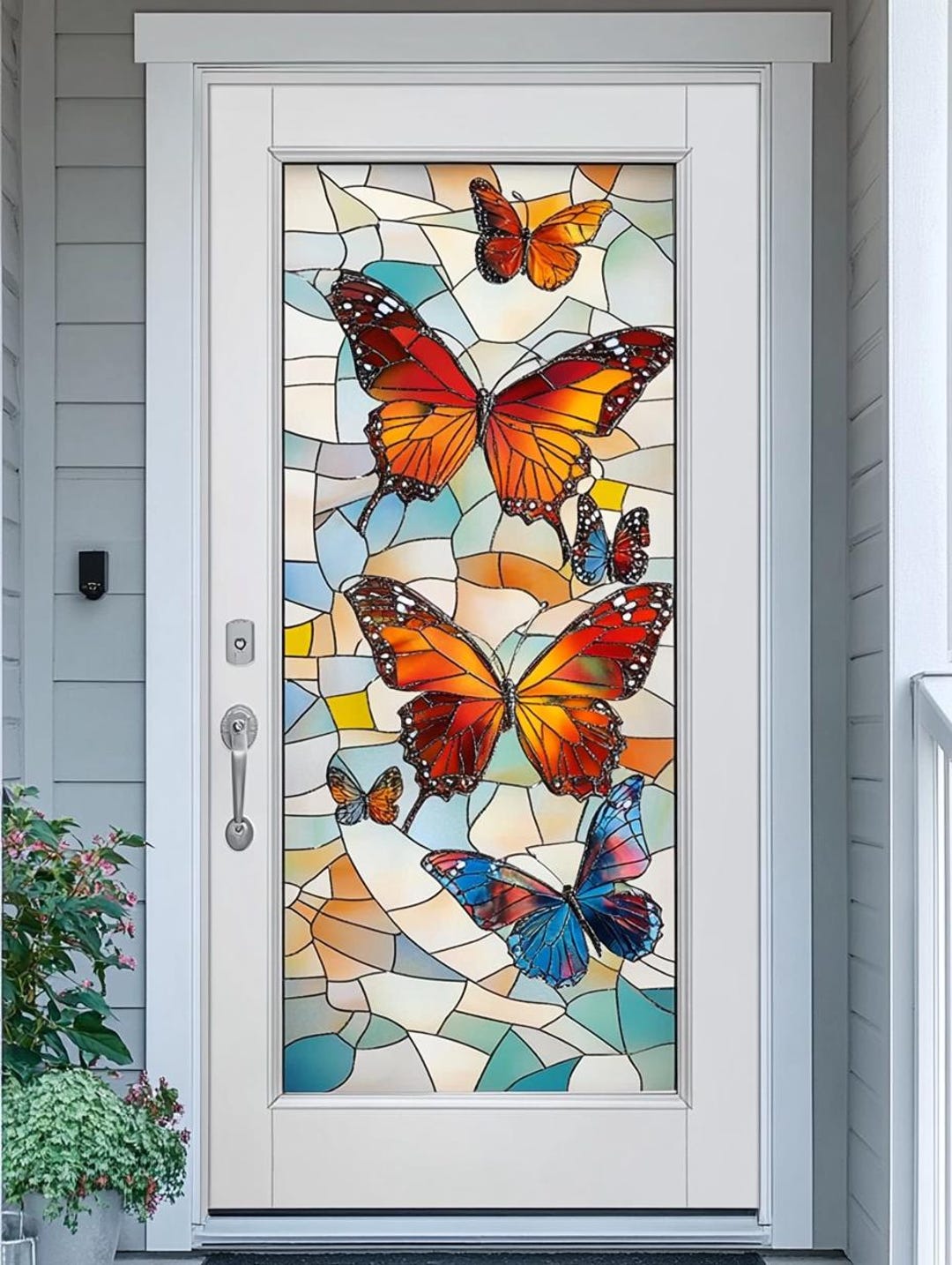 Custom Size Colorful Butterfly Design Stained Glass Window Film Privacy ...