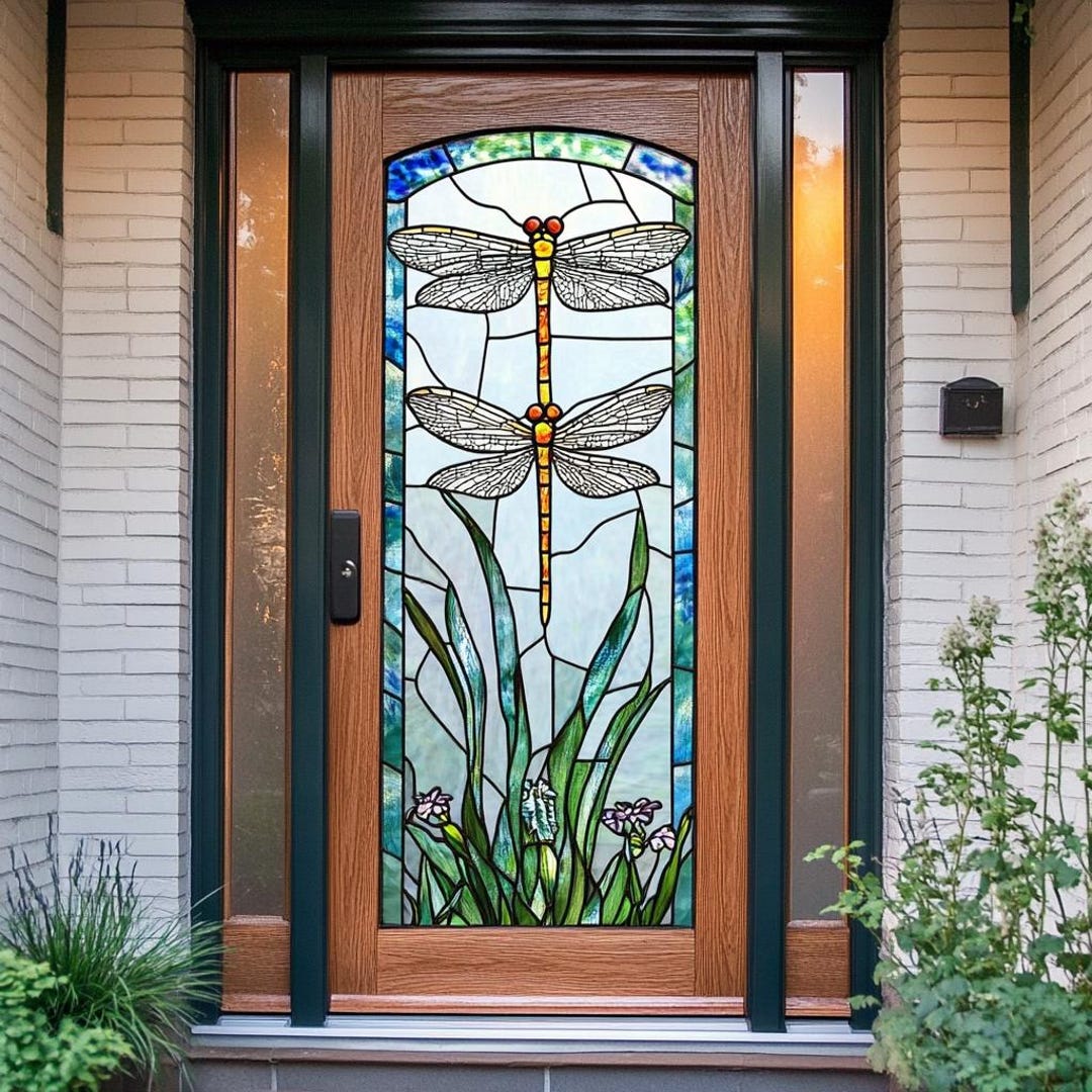Custom Size Dragonfly Design Stained Glass Door Cling Decorative ...