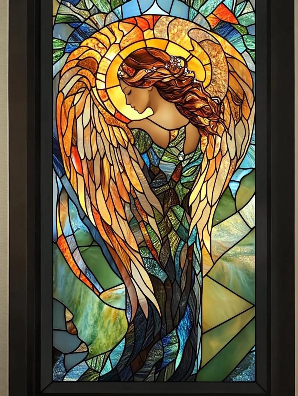 Custom Size Stained Glass Window Film Majestic Angel With Colorful ...
