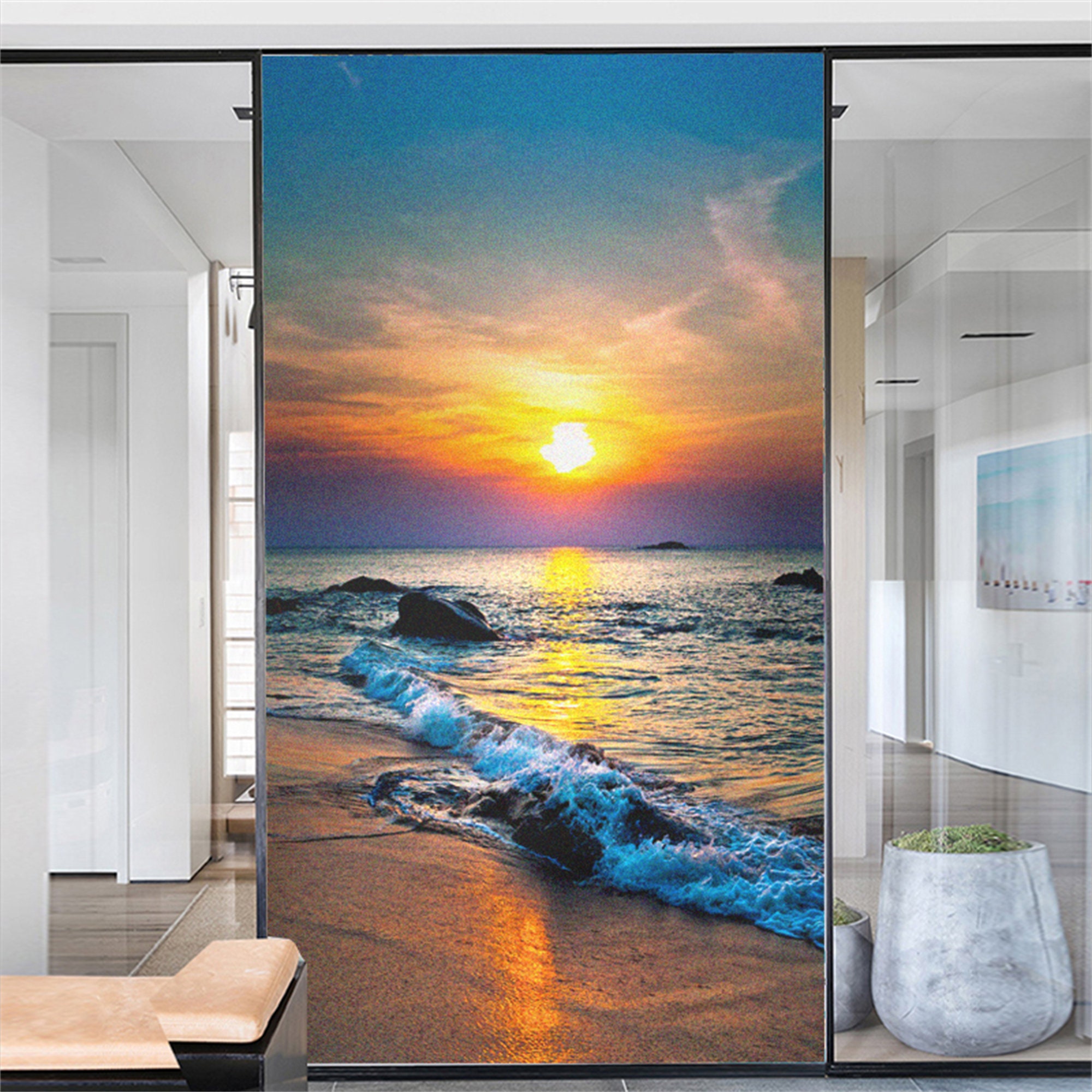 Customized Size Window Film Beach Glass Sticker Privacy Sun Protection ...
