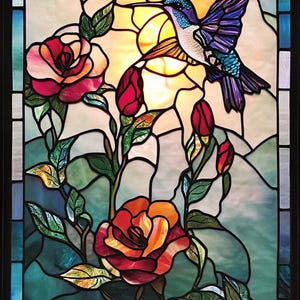 Custom Size Premium Stained Glass Window Film Beautiful Hummingbird and ...