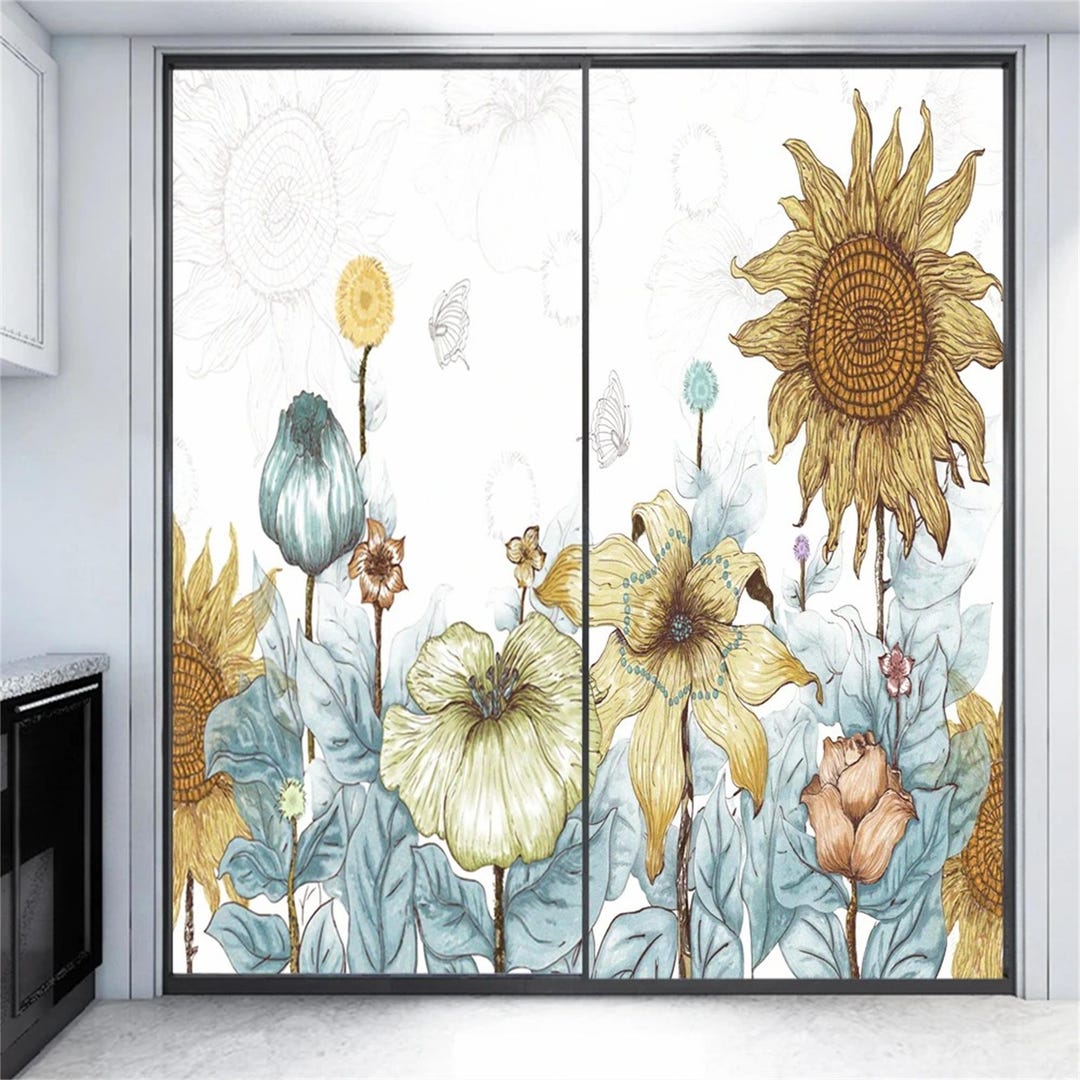 Customized Size Sunflower Pattern Privacy Window Film Static Cling ...