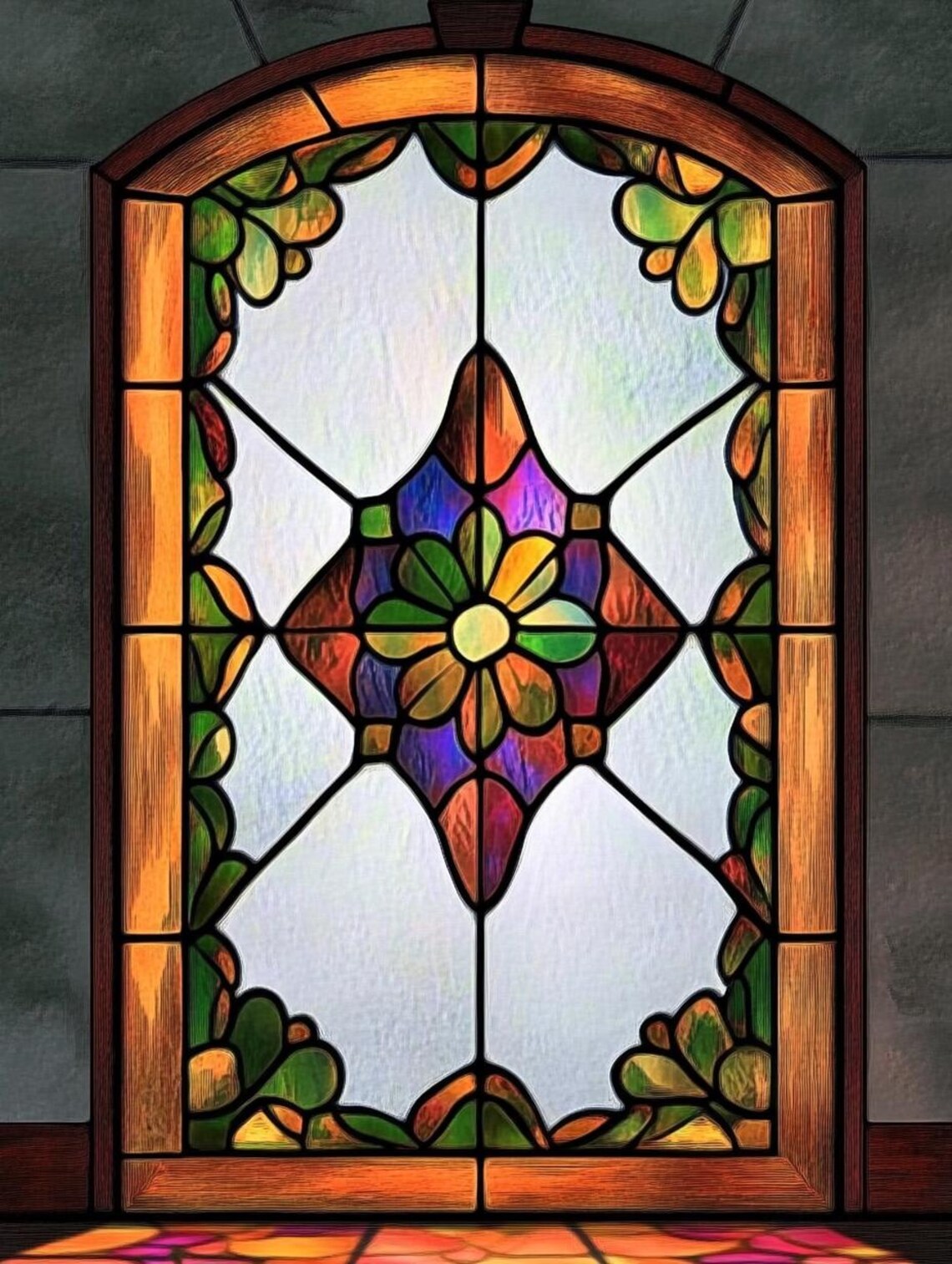 Custom Size Floral Medallion Window Privacy Film Classic Symmetry ...