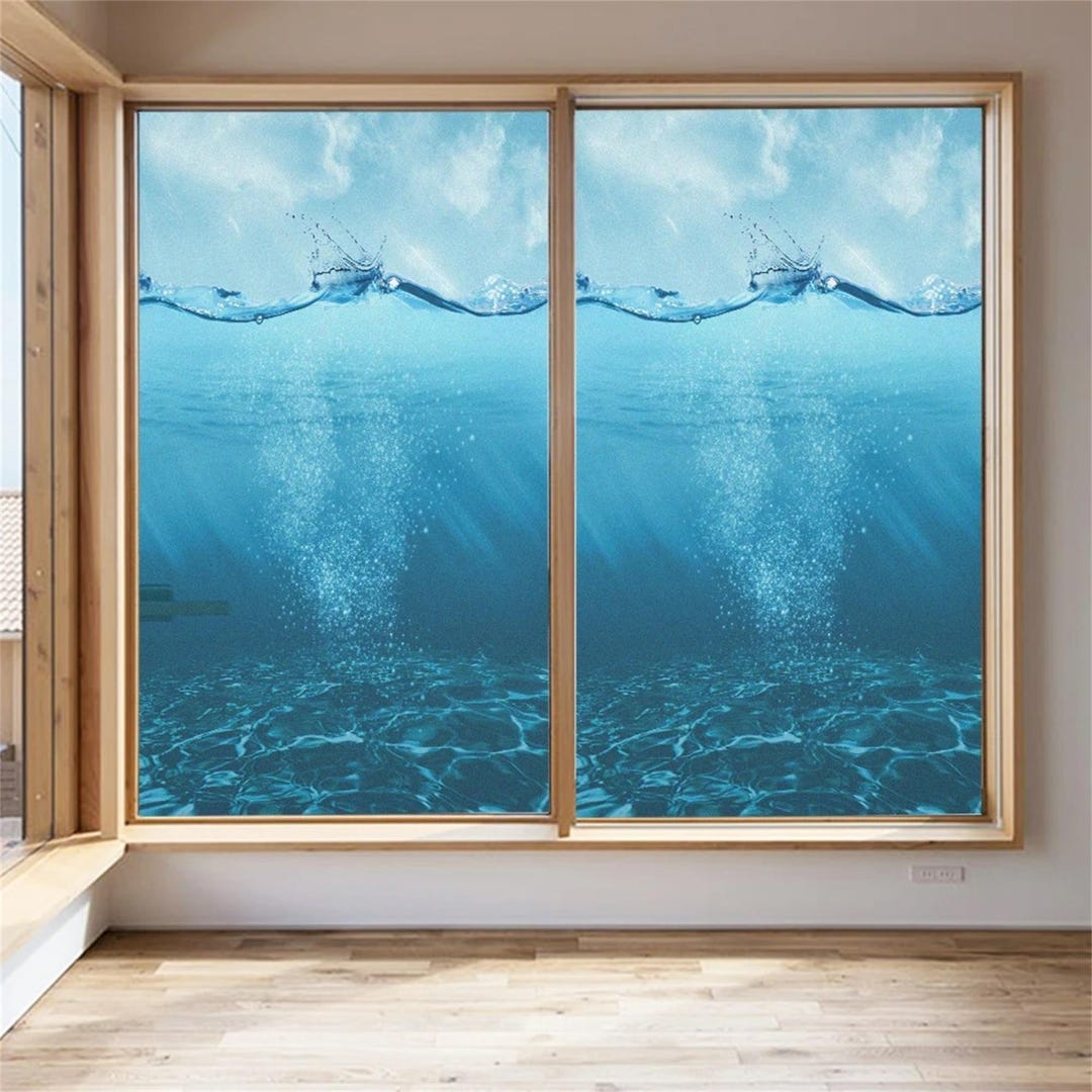 Custom Size Ocean-themed Privacy Window Film Non-adhesive Glass Sticker ...
