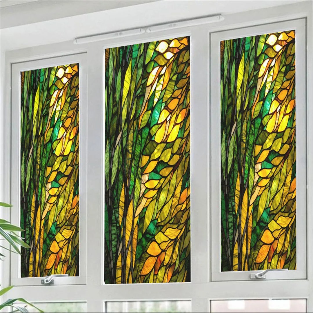 Frosted Stained Glass Window Film Custom Size Leaves Artscape No ...