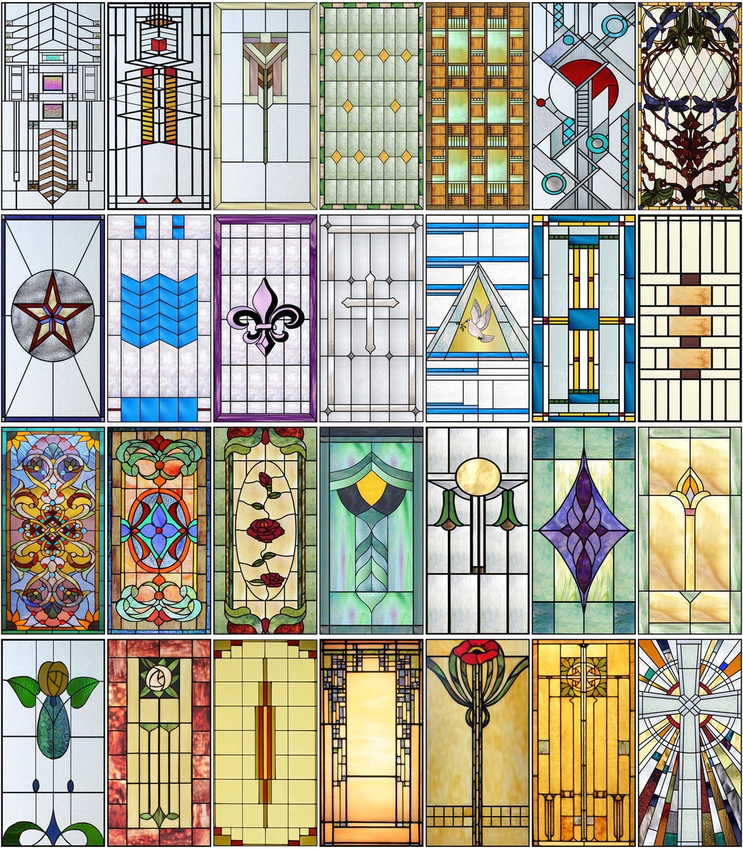 Custom Size Frosted Retro Vintage Stained Glass Window Film No Adhesive ...