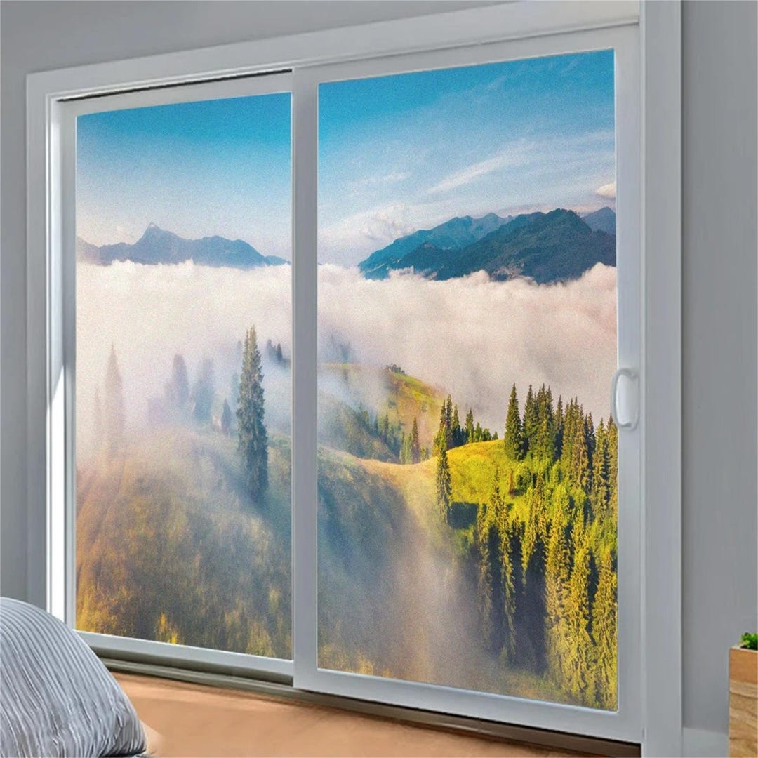 Customized Size Misty Mountain View Window Film Privacy Frosted PVC ...
