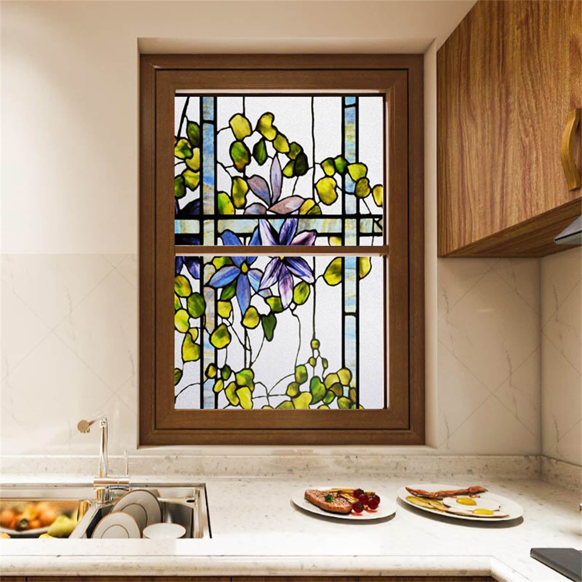 Custom Size Stained Glass Window Film Frosted Vivid Vintage Florals ...