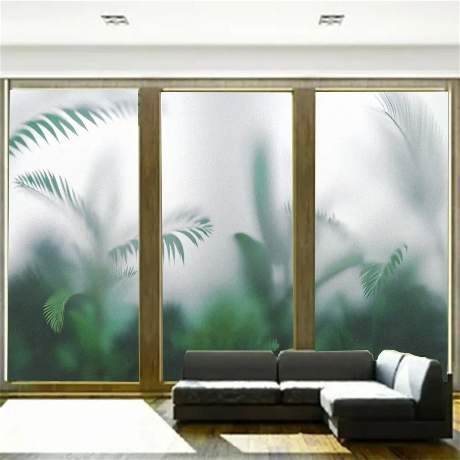 Custom Size Privacy Window Frosted Film With Hazy Greenery Pattern Non ...
