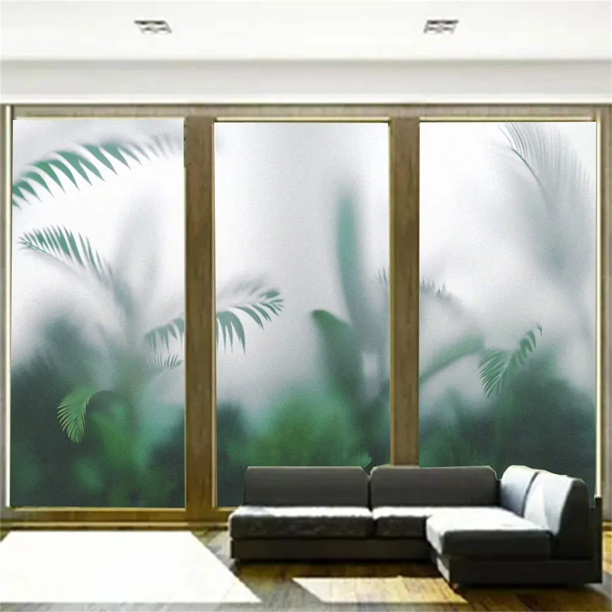 Custom Size Privacy Window Frosted Film With Hazy Greenery Pattern Non ...