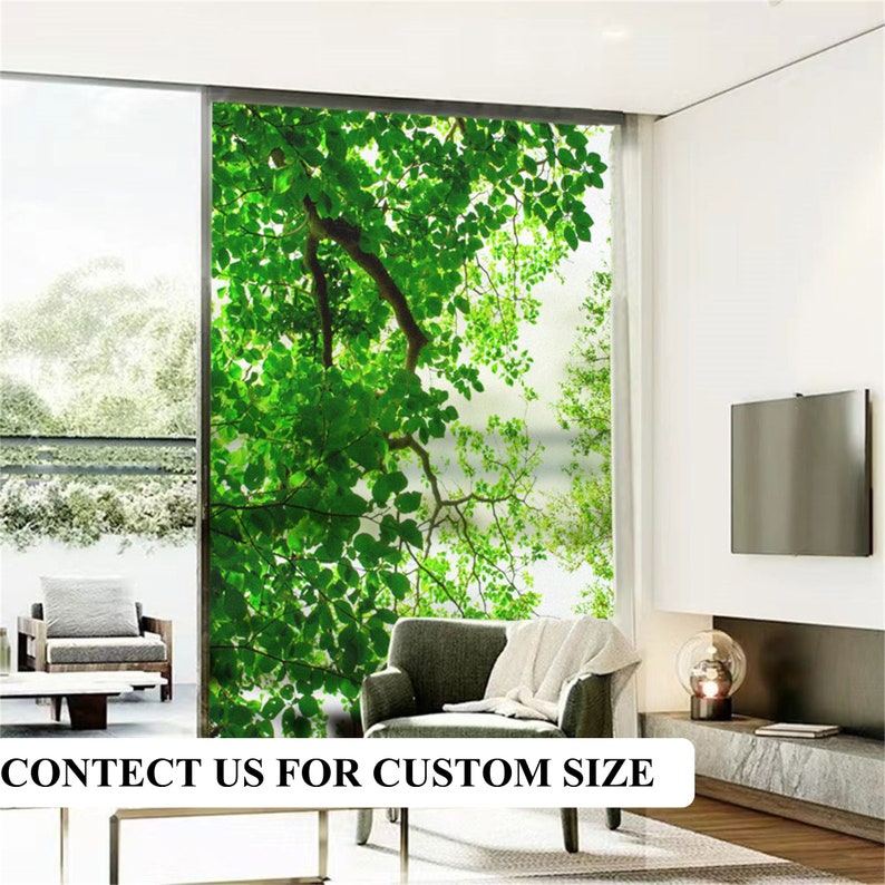 Customized Frosted Window Film Nature Green Tree Leaves Glass Sticker ...