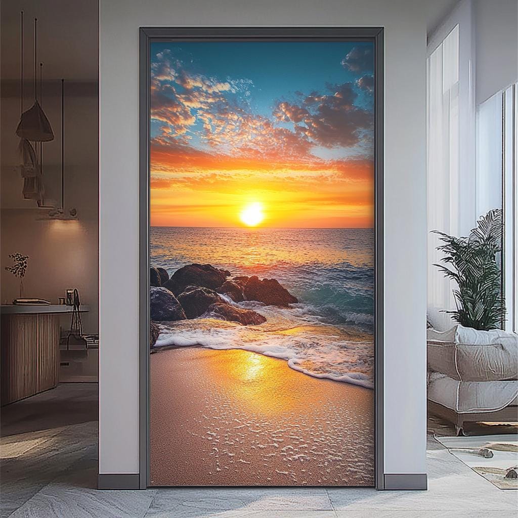 Custom Size Beach Sunset Window Decal Static Cling UV Blocking Privacy ...