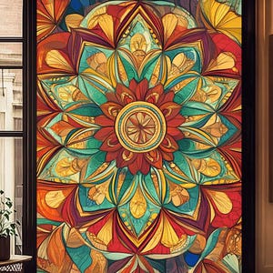 Custom Size Mandala Stained Glass Window Cling Static Decorative ...