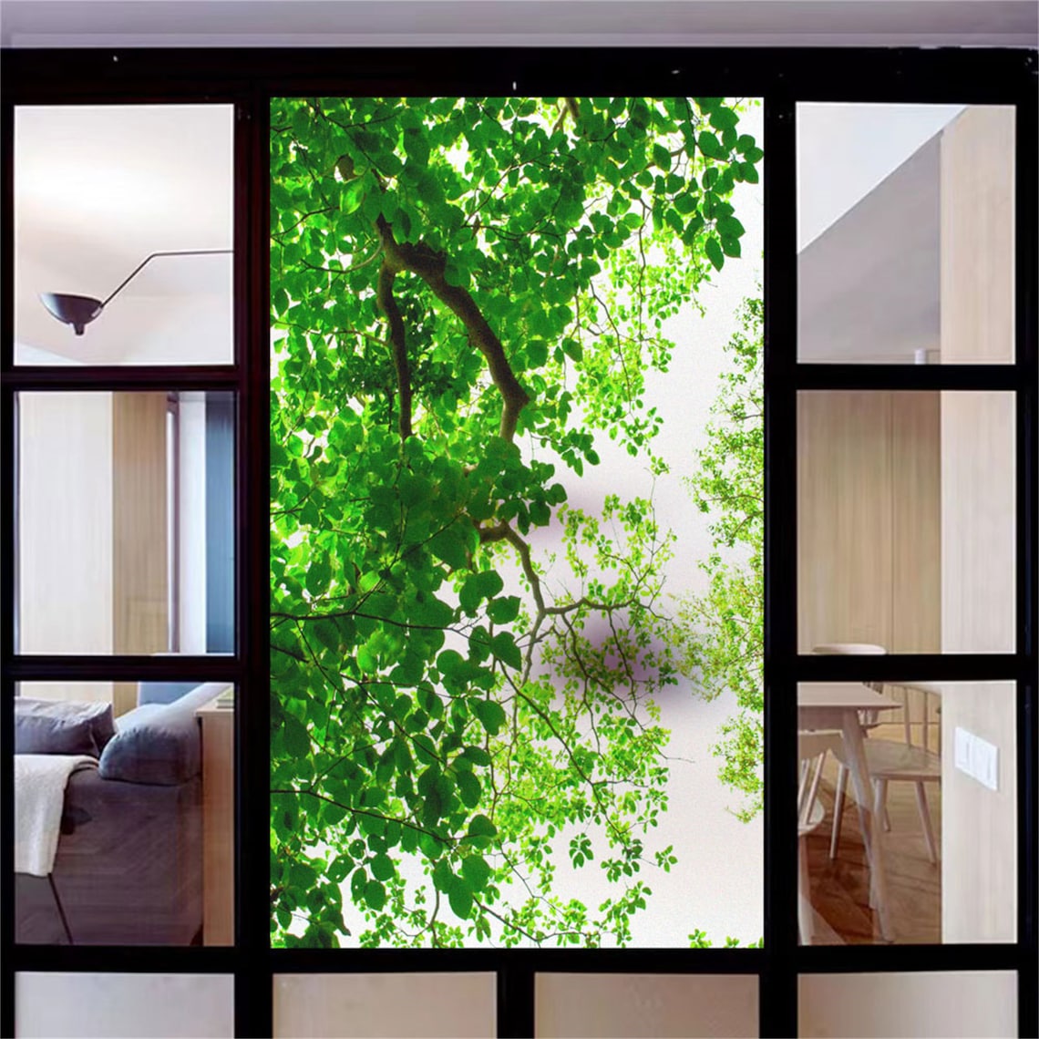 Customized Frosted Window Film Nature Green Tree Leaves Glass Sticker ...