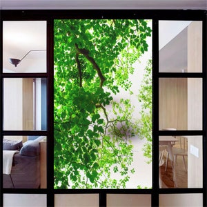 Customized Frosted Window Film Nature Green Tree Leaves Glass Sticker ...